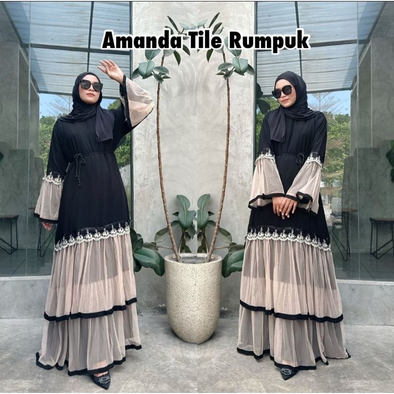 Jual Abaya Gamis Hitam AMANDA Dewasa Gamis Pesta Muslim Abaya Tile ...