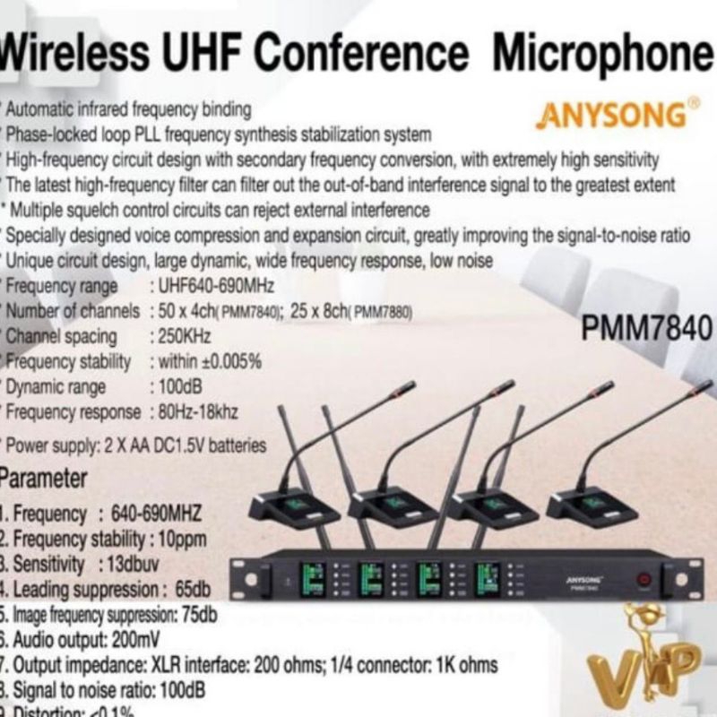 Jual Mic Wireless Podium Anysong PMM 7840 Original 4 Meja Conference ...