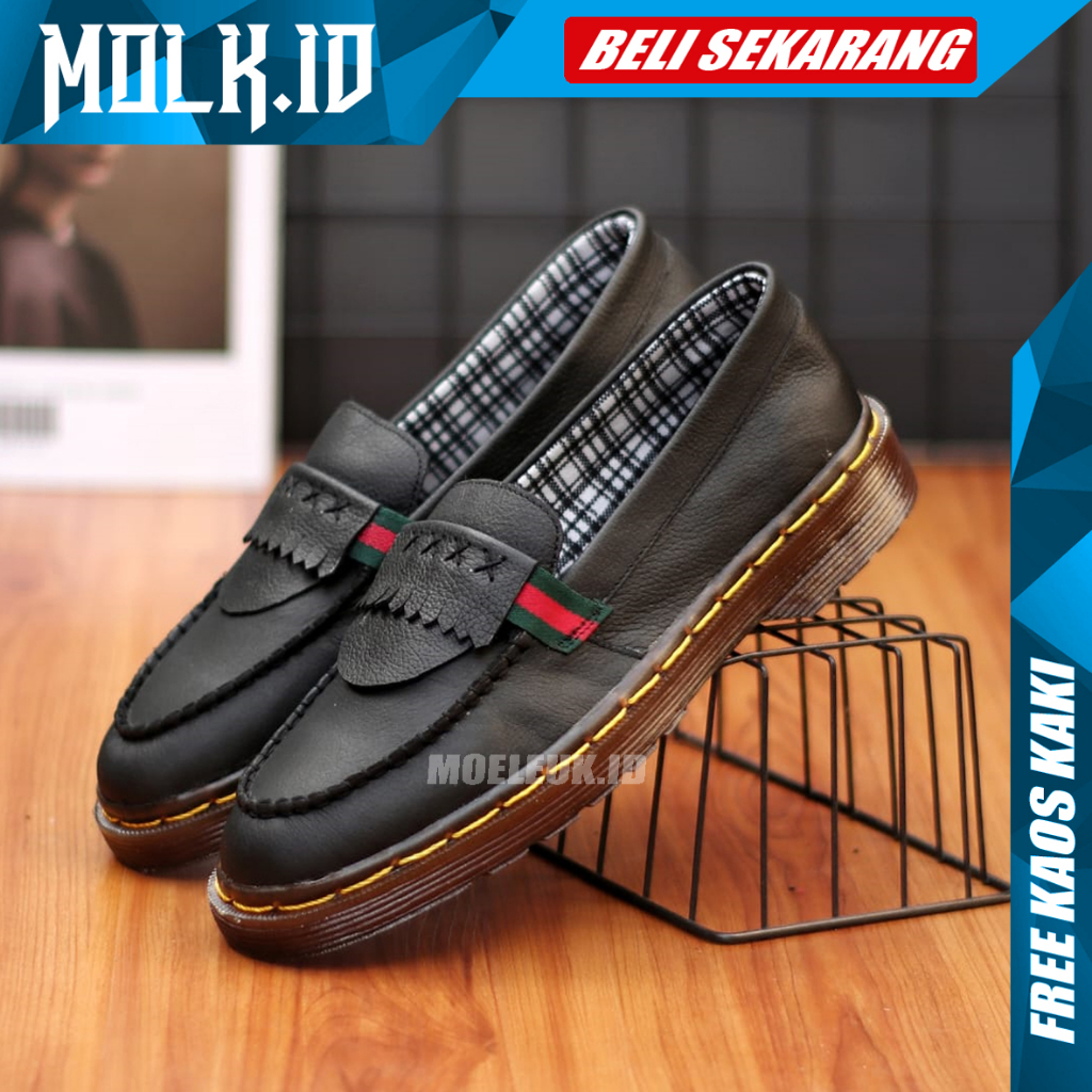Jual MOLK Sepatu Docmart Pria Loafers Pantofel Hitam Kulit Asli Kerja ...