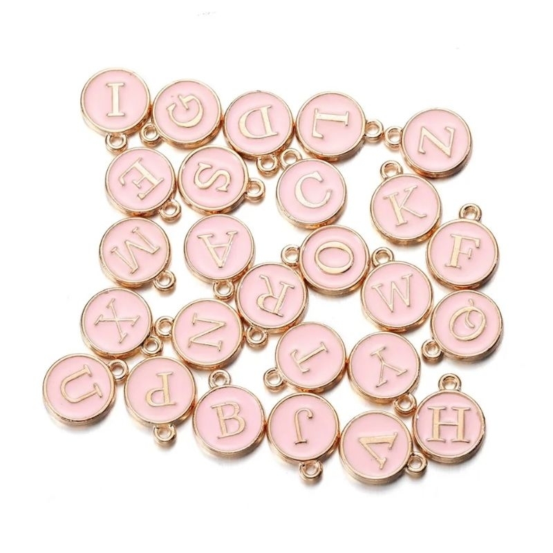 Jual Huruf bulat pink | Charm enamel epoxy pendants alphabet initial ...