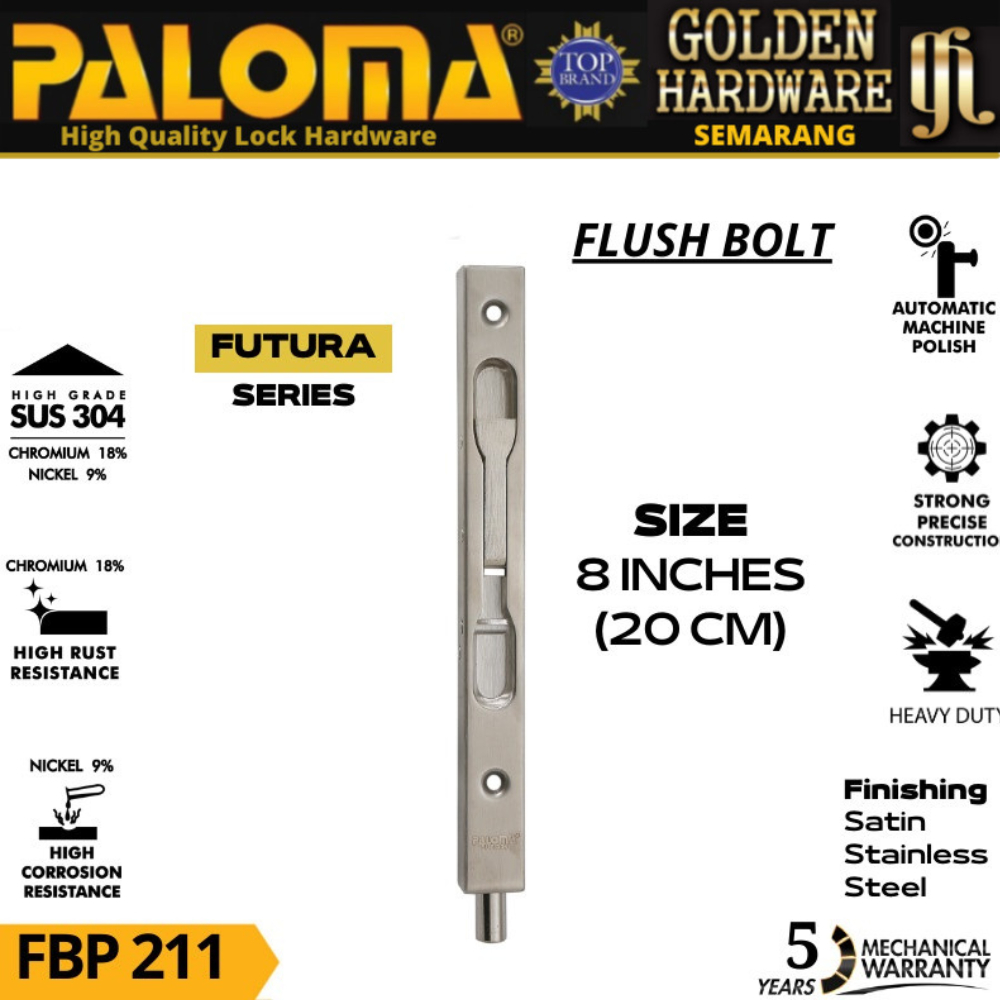Jual GRENDEL TANAM PALOMA FLUSH BOLT FBP 211 FUTURA 8 INCH SSS | Shopee Indonesia