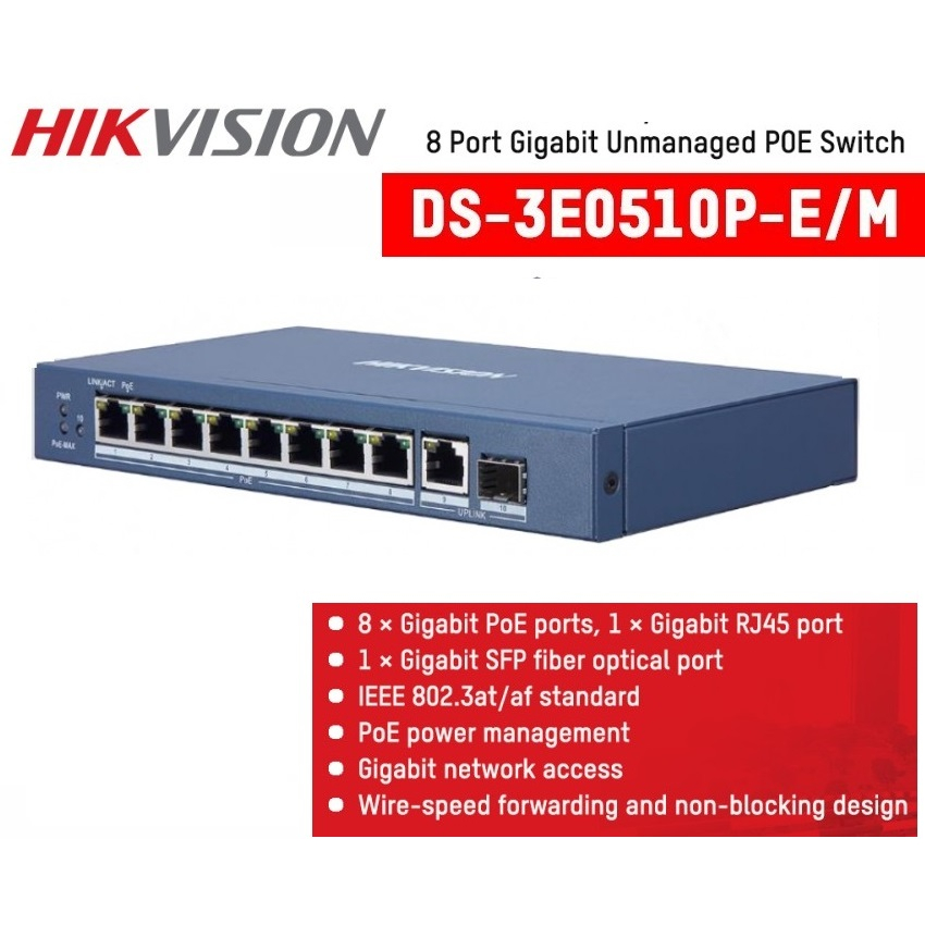 Jual Hikvision DS-3E0510P-E/M Switch 8 Port Gigabit POE 58W 1 uplink ...