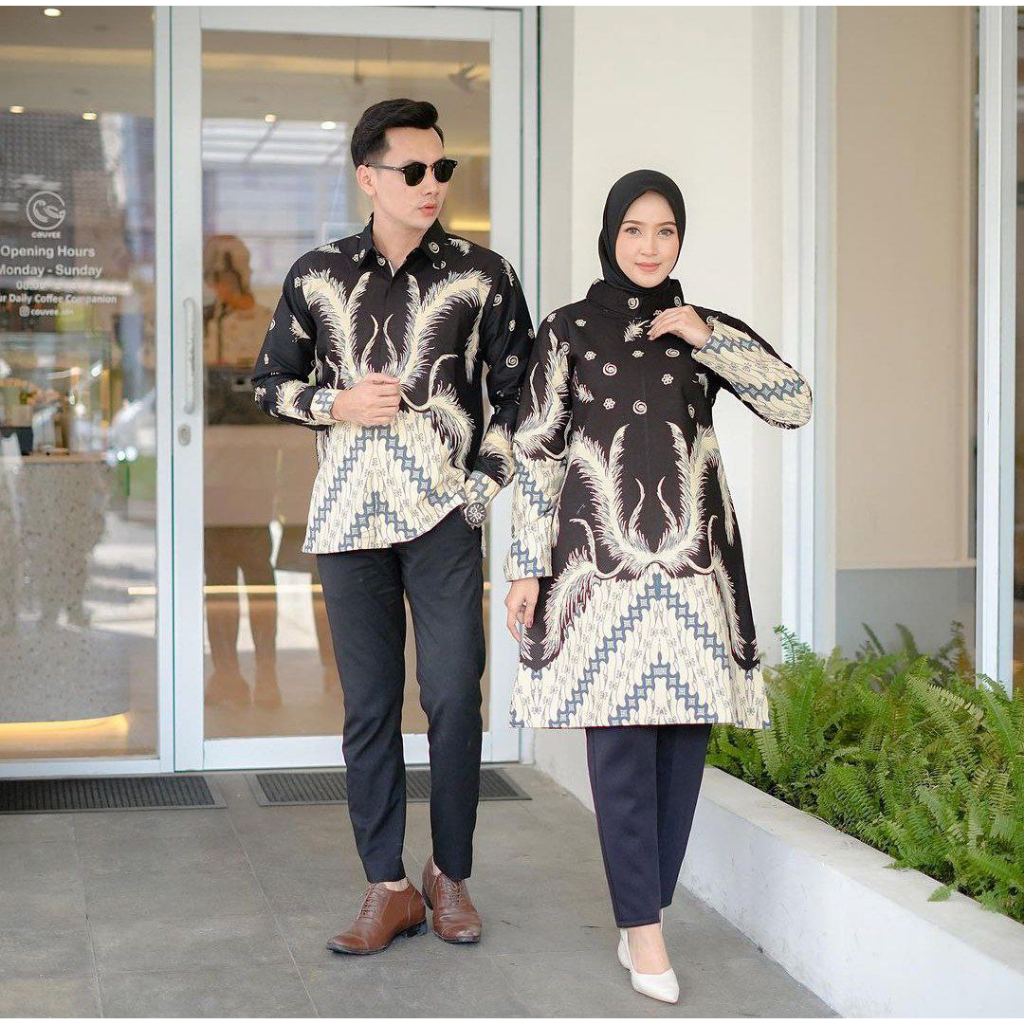 Jual Benang Raja Batik Couple Pria Wanita Katun Motif Bulu Merak ...