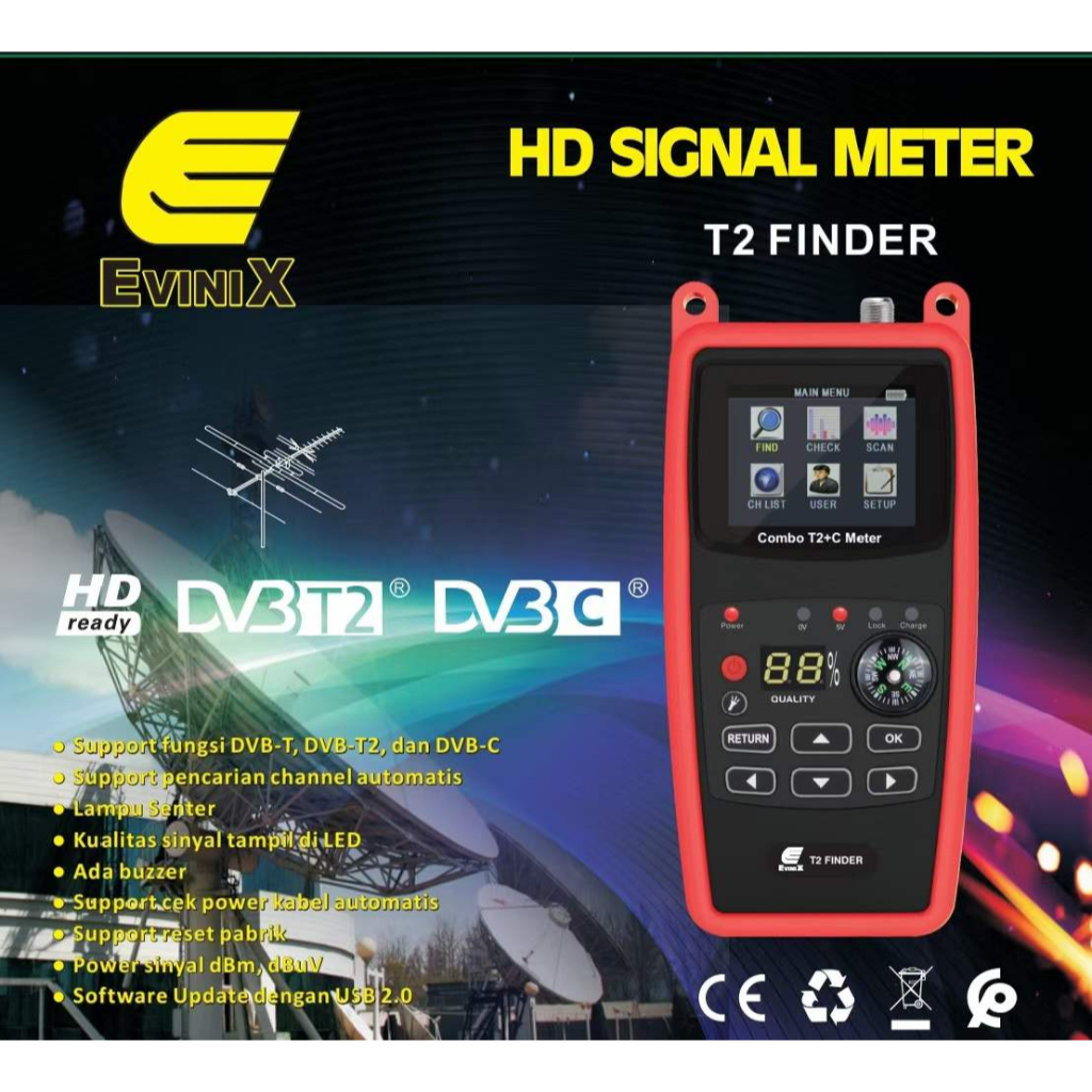 Jual Evinix Digital Signal Meter DVB T2 & DVB C Satfinder khusus DVB T2 ...