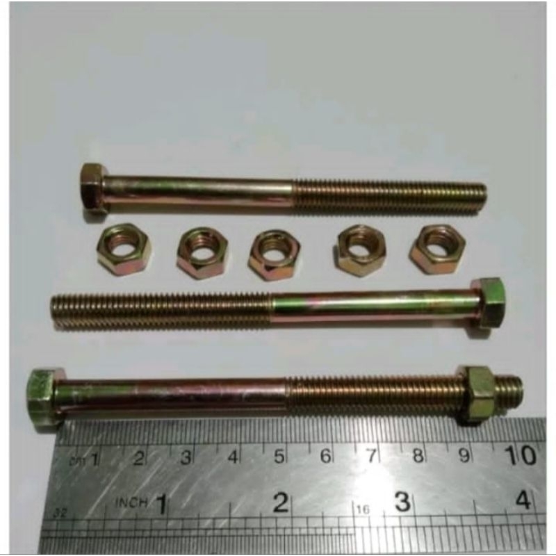 Jual Baut mur kuning BMK HEX M8 x 100 mm ( kunci 12 ) | Shopee Indonesia