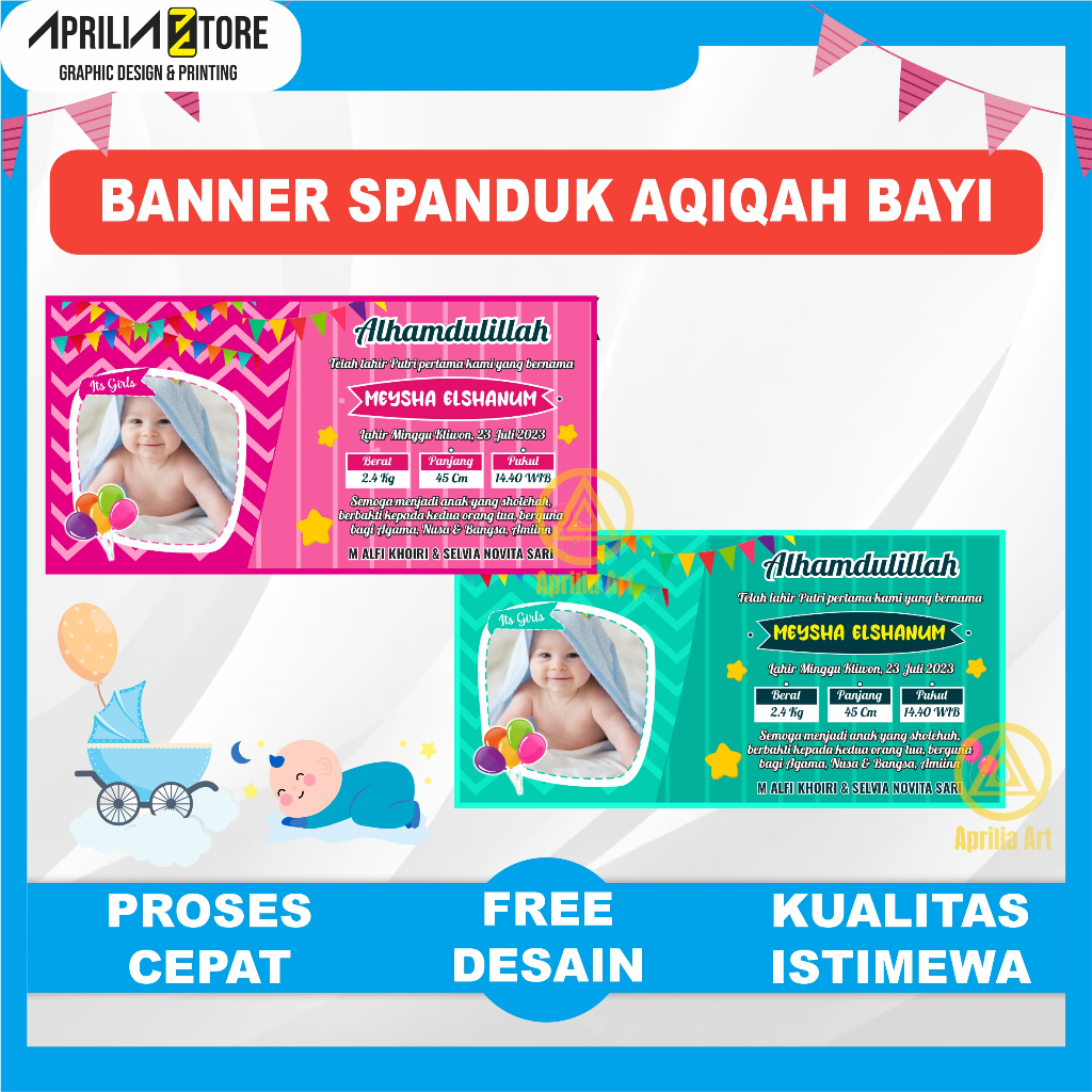 Jual Spanduk Aqiqah Free Design Bebas Custom Murah / Banner Aqiqah Custom Free Input foto Banner ...