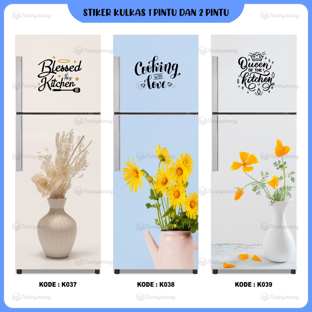 Jual STIKER KULKAS 1 & 2 PINTU MOTIF BUNGA ELEGAN STIKER WATERPROOF ...