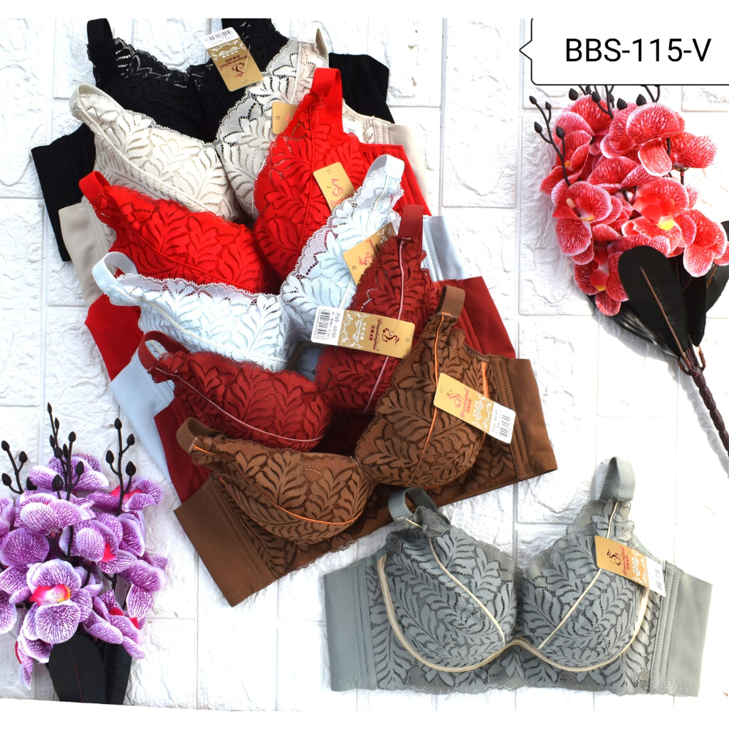 Jual Premium BRA Busa Sedang Ke Tipis Cup B BH Berkawat Penekan Lemak Kait 3 Motif Daun Bahan ...