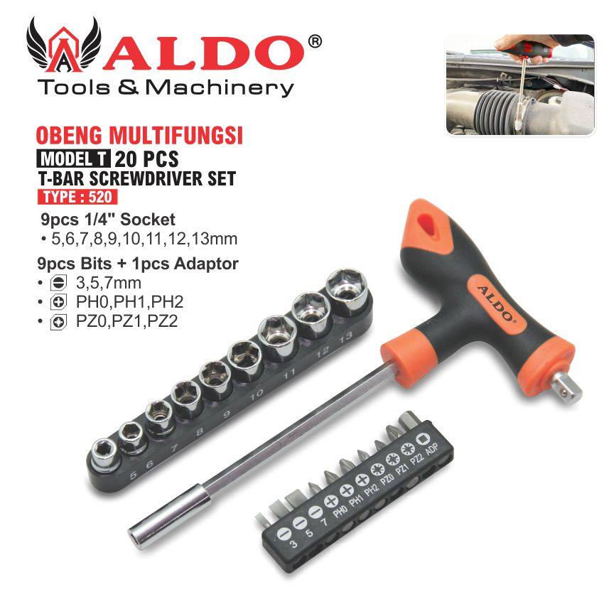 Jual OBENG MULTI FUNGSI 20 PCS MODEL-T TYPE : 520 MERK ALDO | Shopee ...