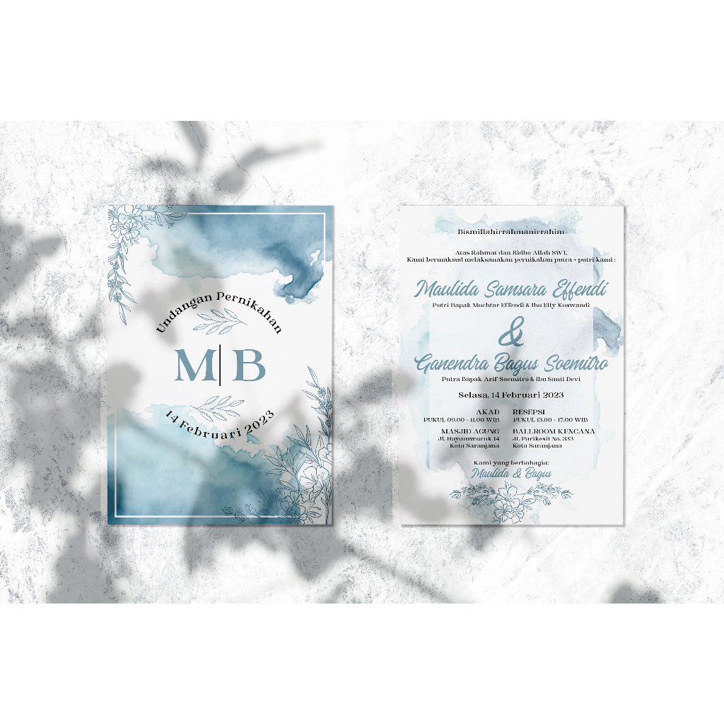 Jual [Undangan A5] Undangan A5 2 sisi Undangan Wedding Undangan ...