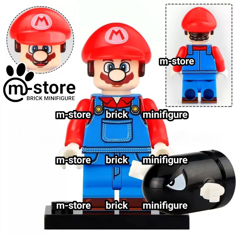 Jual brick super mario bros mario bullet bill mask mini toy figure ...