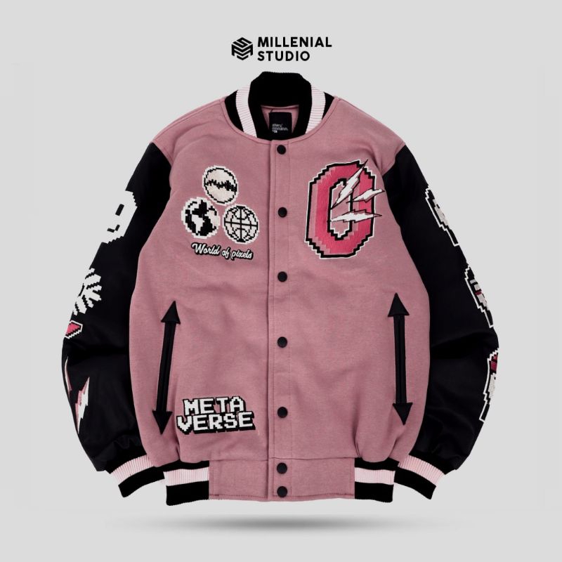 Jual Varsity Jacket Metaverse Navy / Metaverse Pink Bordir Original ...