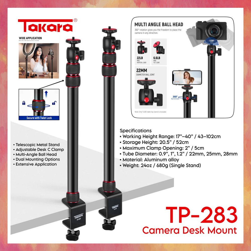 Jual TAKARA TP-283 Extendable Camera Desktop Mount Table Stand / Dudukan Kamera untuk Meja ...