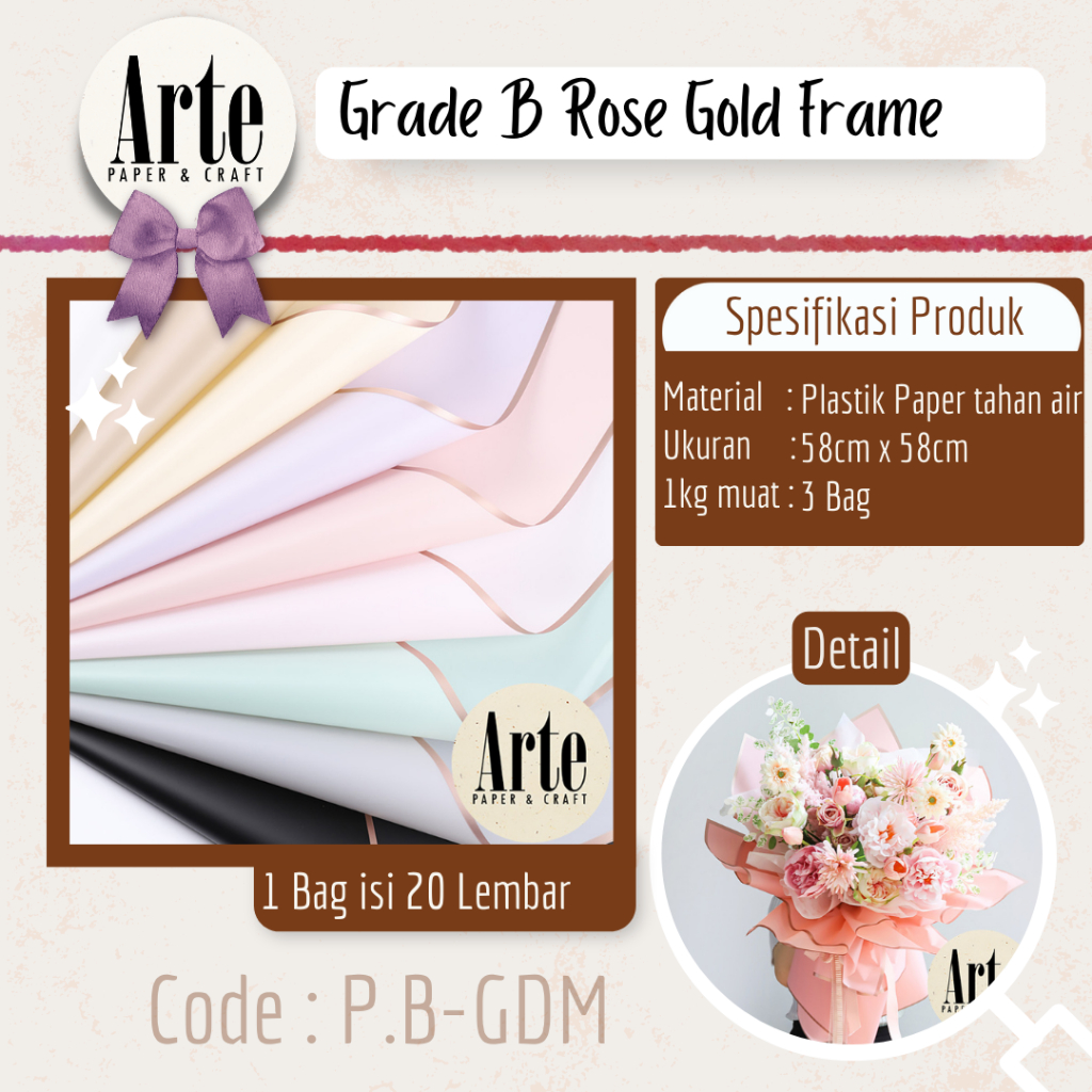 Jual 20 Lembar Cellophane Rose Gold Frame Grade B Ori Sinowrap Border ...