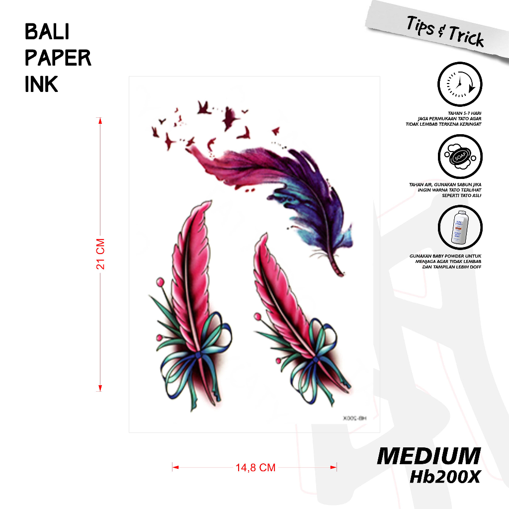 Jual Bali Paper Ink HB200X Bulu merak Tatto Temporary Basic Tato ...