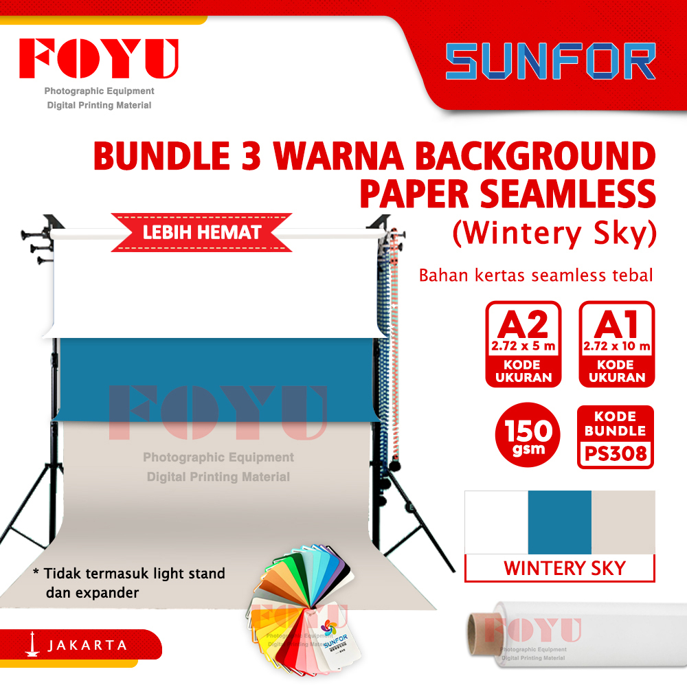 Jual 3 Background Backdrop Studio Paper Kertas Polos Seamless Sunfor ...