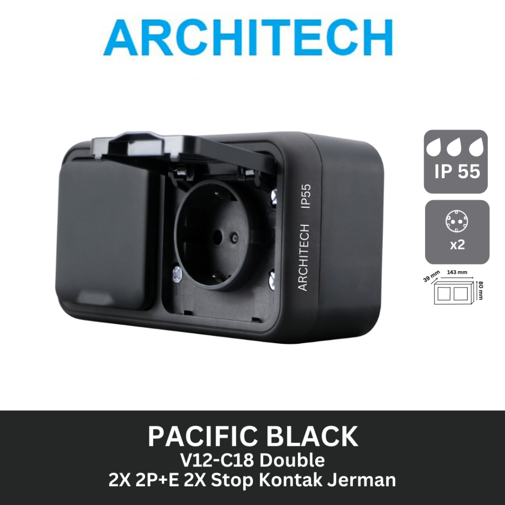 Jual ARCHITECH SAKLAR WARTERPROOF V12 BLACK SERIES STOP KONTAK OUTDOOR ...