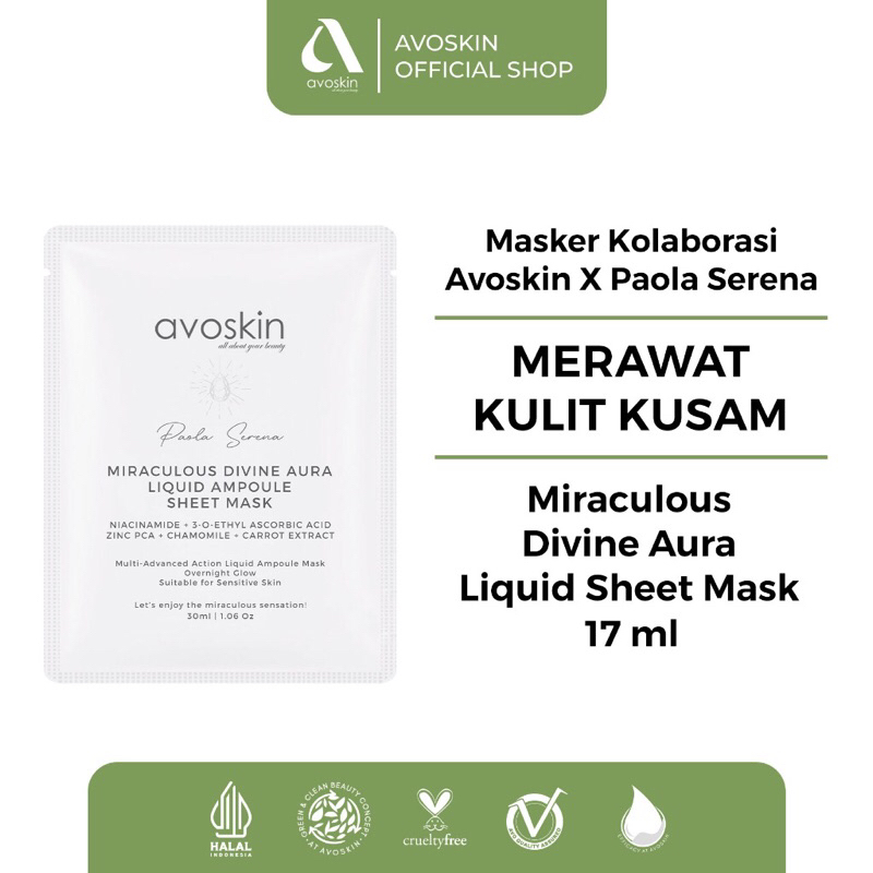 Jual AVOSKIN MIRACULOUS DIVINE AURA LIQUID SHEET MASK 17ml | Shopee ...