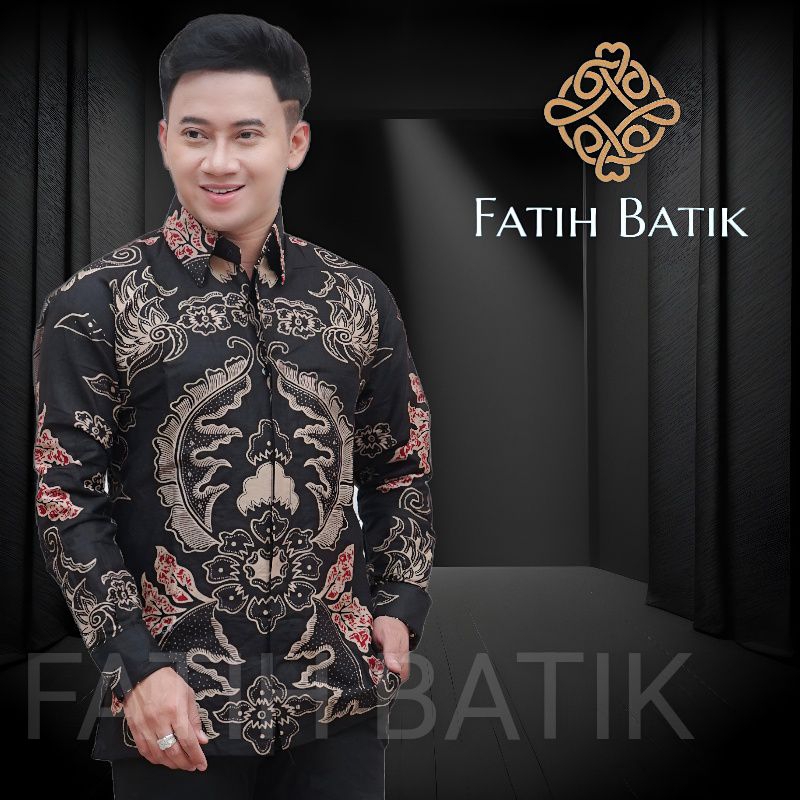 Jual Batik Pria Hitam KM8421 - Lengan Panjang Reguler Bahan Katun ...