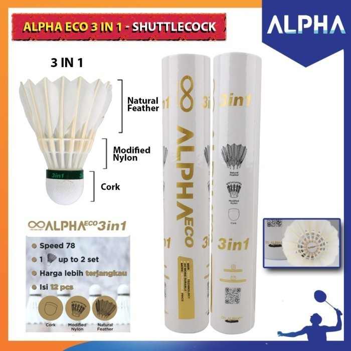 Jual Shuttlecock Badminton Cock ALPHA PRO - ALPHA ECO 3 IN 1 WHITE ECO ...