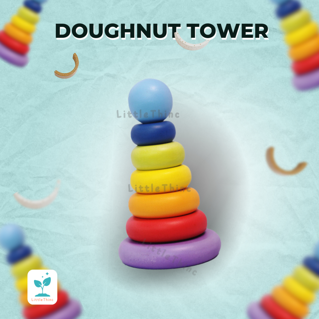 Jual Mainan Kayu Menara Donat Pelangi Tumpuk | Rainbow Stacking Ring Tower | Wooden toys ...