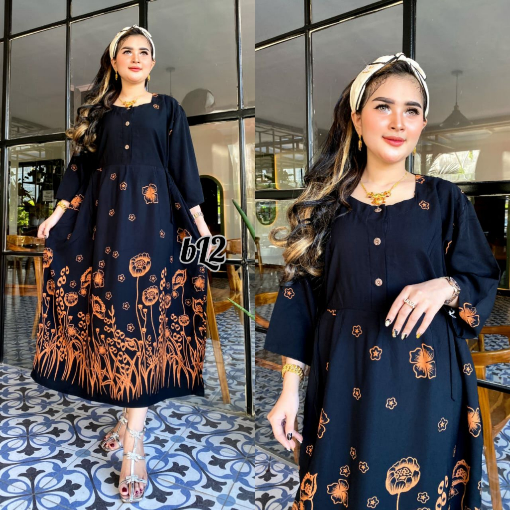 Jual DRESS CIBI JUMBO LENGAN 3/4 BAHAN RAYON TEBAL//DASTER BUMIL MOTIF ...