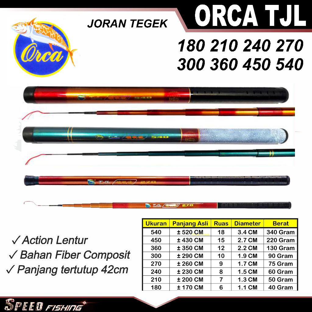 Jual Joran Pancing Tegek Orca TJL 180 210 240 270 300 360 450 540 Tegek ...