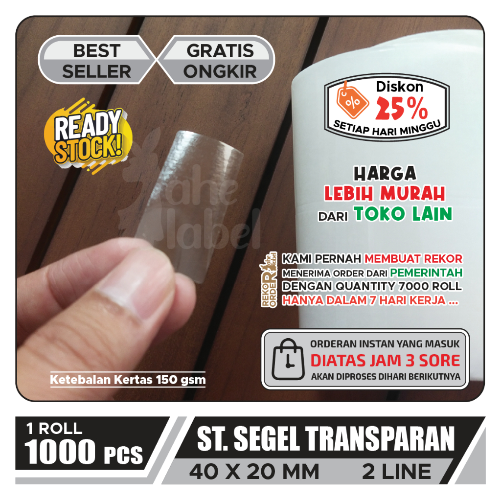 Jual Label Sticker Transparant 40 x 20mm isi 1000 pcs | Shopee Indonesia