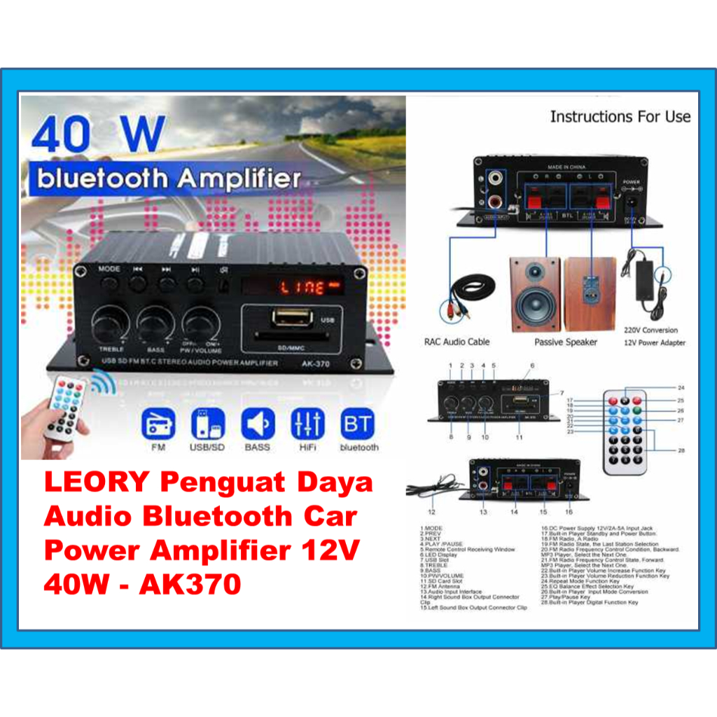 Jual SPEAKER Penguat Daya Audio Bluetooth Car Power Amplifier 12V 40W ...