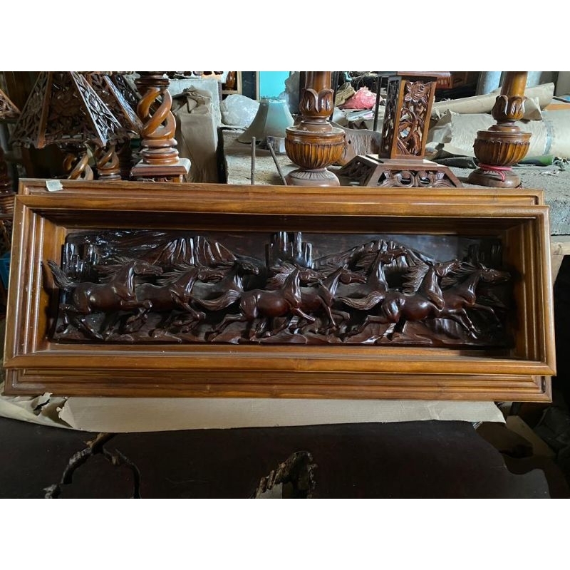 Jual Relief kuda kayu sonokeling frame jati 120x50 cm | Shopee Indonesia