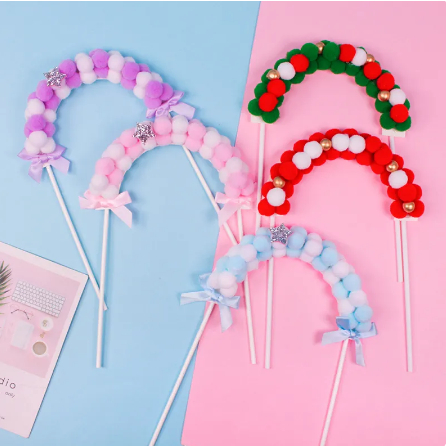 Jual CAKE TOPPER POMPOM BENTUK AWAN WARNA PINK BIRU UNGU/CAKE TOPPER ...