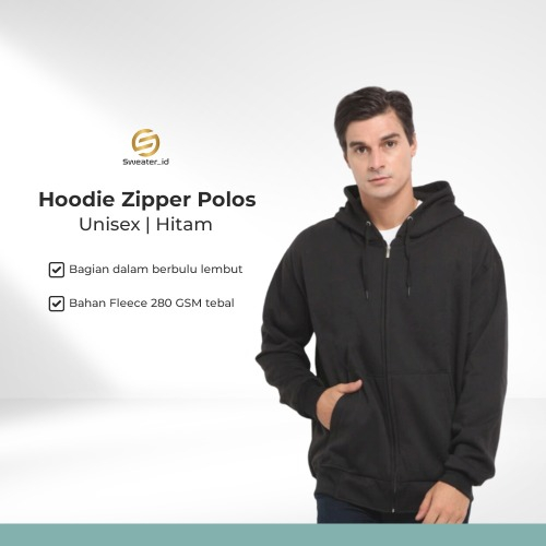 Jual SWEATER_ID Hoodie Zipper Hitam Polos Jaket Resleting Pria & Wanita ...