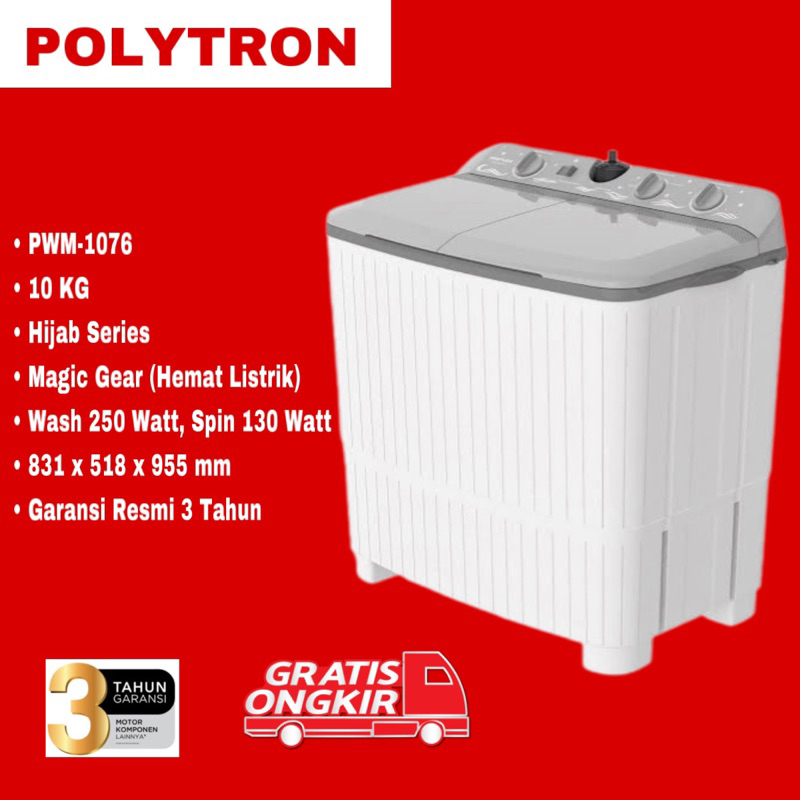 Jual POLYTRON Mesin Cuci 2 Tabung 10Kg PWM-1076 (FREE ONGKIR SERANG ...
