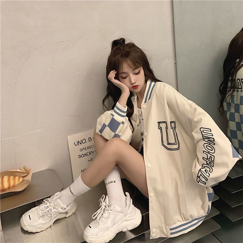 Jual Clothesgalleryofficial Jaket baseball kotak-kotak kasual longgar ...