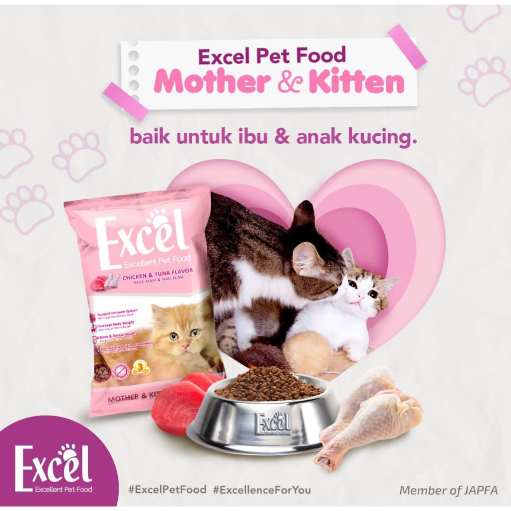 Jual MAKANAN KUCING EXCEL 500 GR MOTHER & KITTEN / Excel Cat Food ...