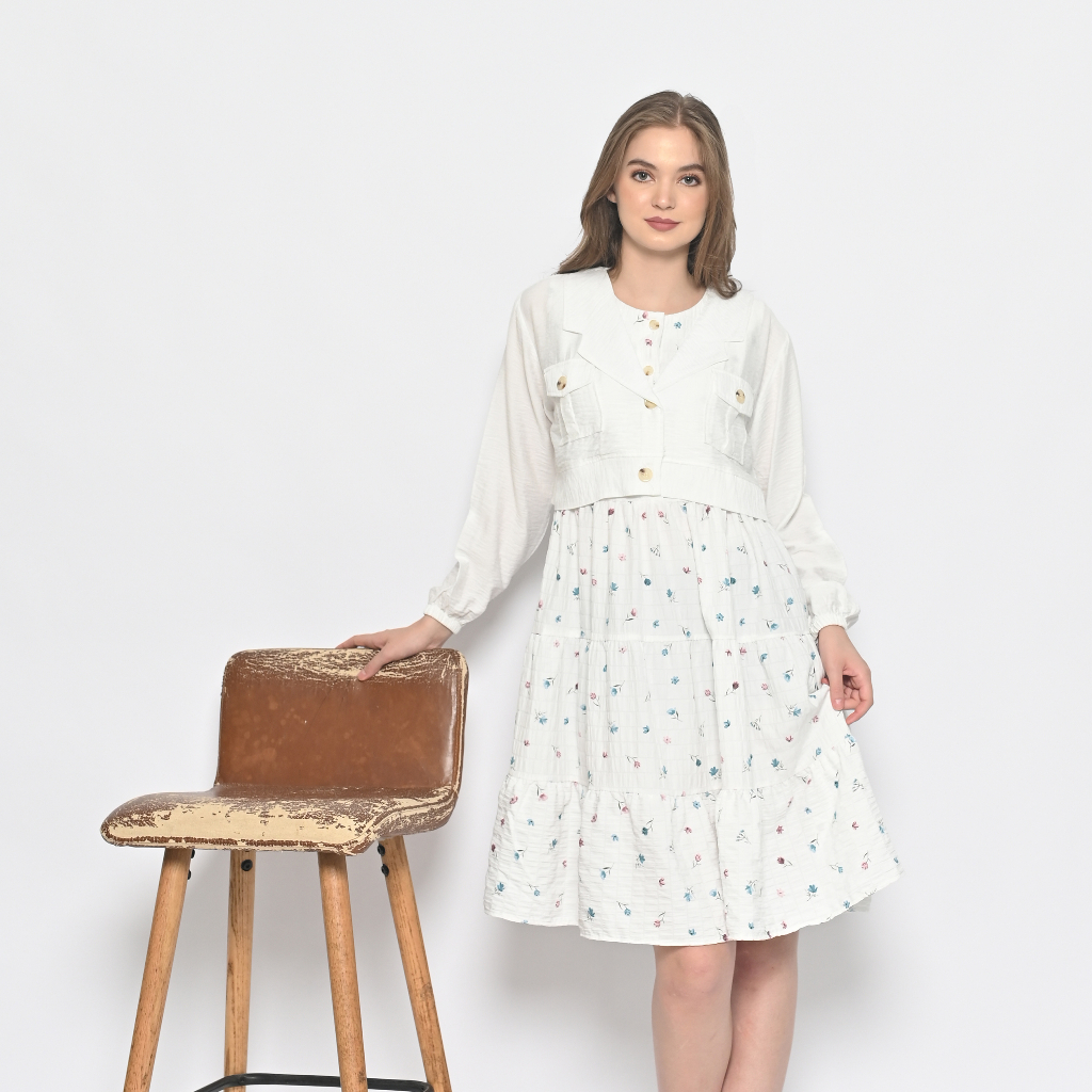 Jual QUEENTIN Setelan Dress Wanita 0253 Plaid Crinkle Motif Bunga ...