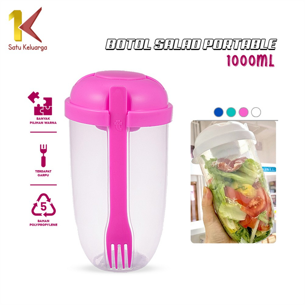 Jual Satu Keluarga Botol Salad 1000ML dengan Sendok Garpu + Botol Saus ...