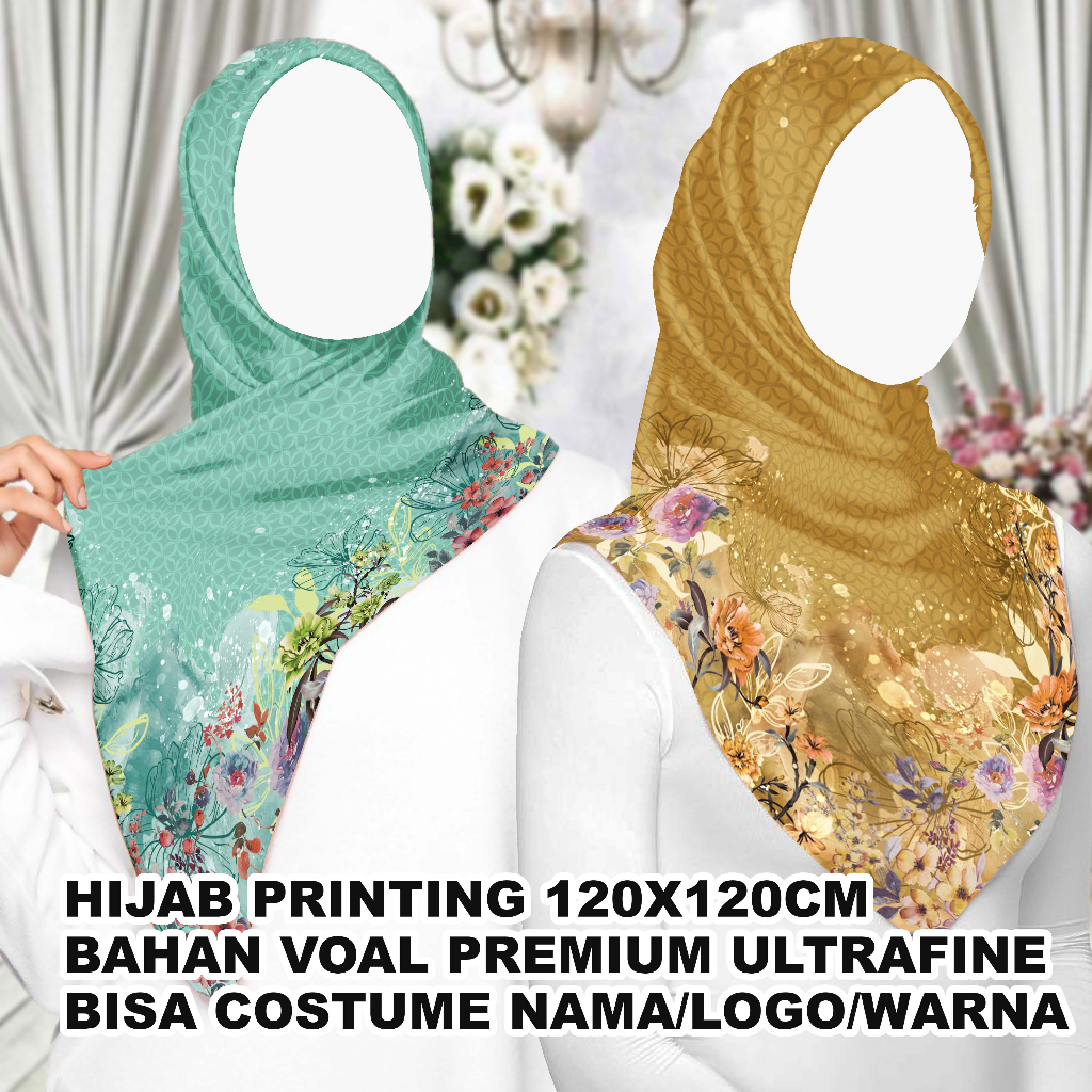 Jual Kerudung Segi Empat Hijab Printing Murah Ukuran 120x120cm Bahan ...