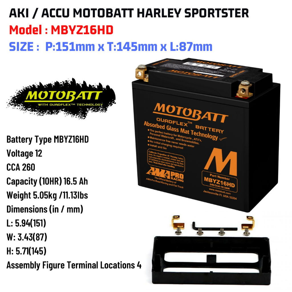 Jual AKI / ACCU MOTOBATT HARLEY SPORTSTER MBYZ16HD | Shopee Indonesia