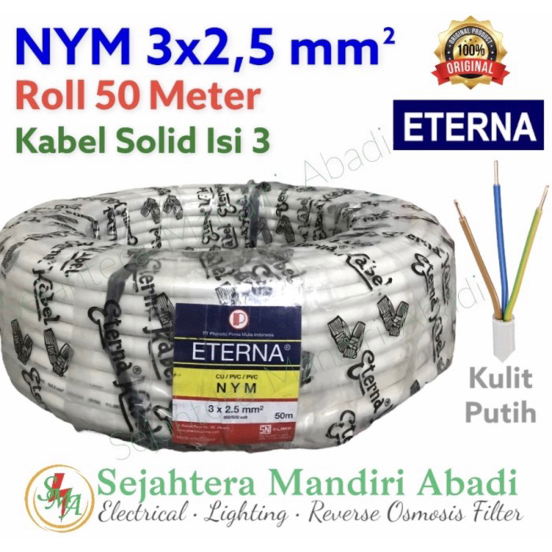 Jual Kabel Listrik NYM 3x2,5 @50m Eterna Kawat Tunggal Putih | Shopee Indonesia
