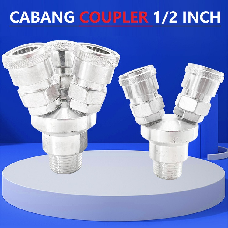 Jual Quick Coupling Cabang Coupler Kopler Sambungan Selang Angin Kompresor Drat luar 1/2 inch 2 ...