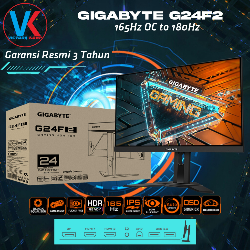 Jual Monitor Gaming Gigabyte G24F2 Panel IPS 24 inch 180Hz 1ms 125% ...