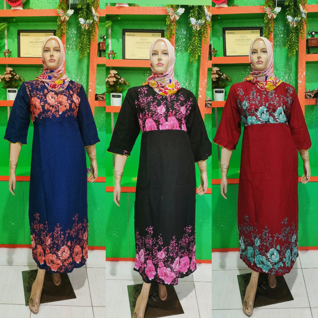 Jual GAMIS ATAU LONGDRES UKURAN S-2XL BAHAN KATUN BATIK BAGAN SIAPI API ...