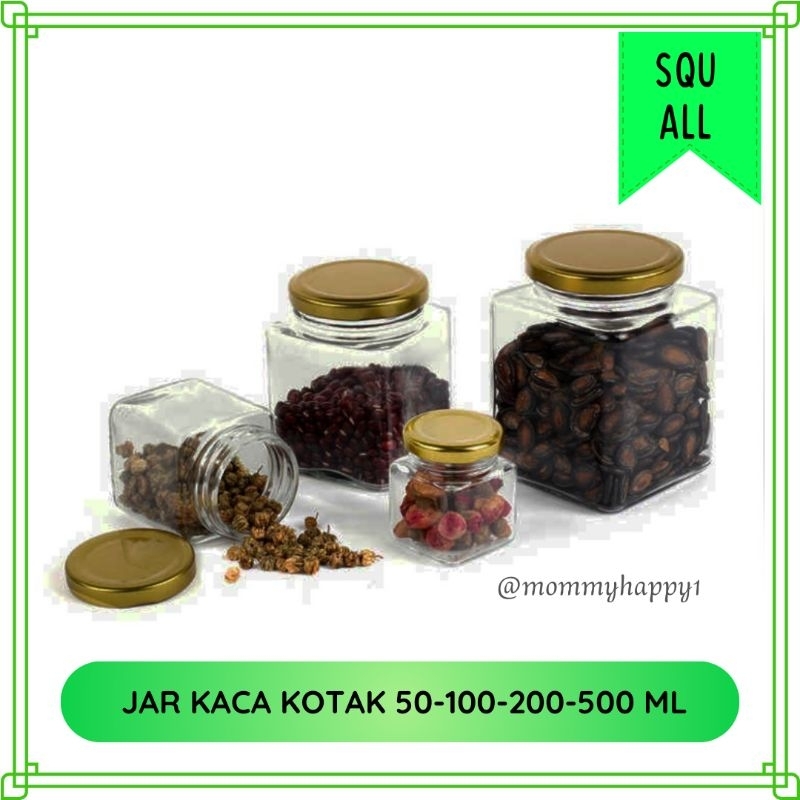 Jual SQU0003 | Grosir 1 Dus - Jar Toples Kaca Kotak Ukuran 50ml, 100ml ...