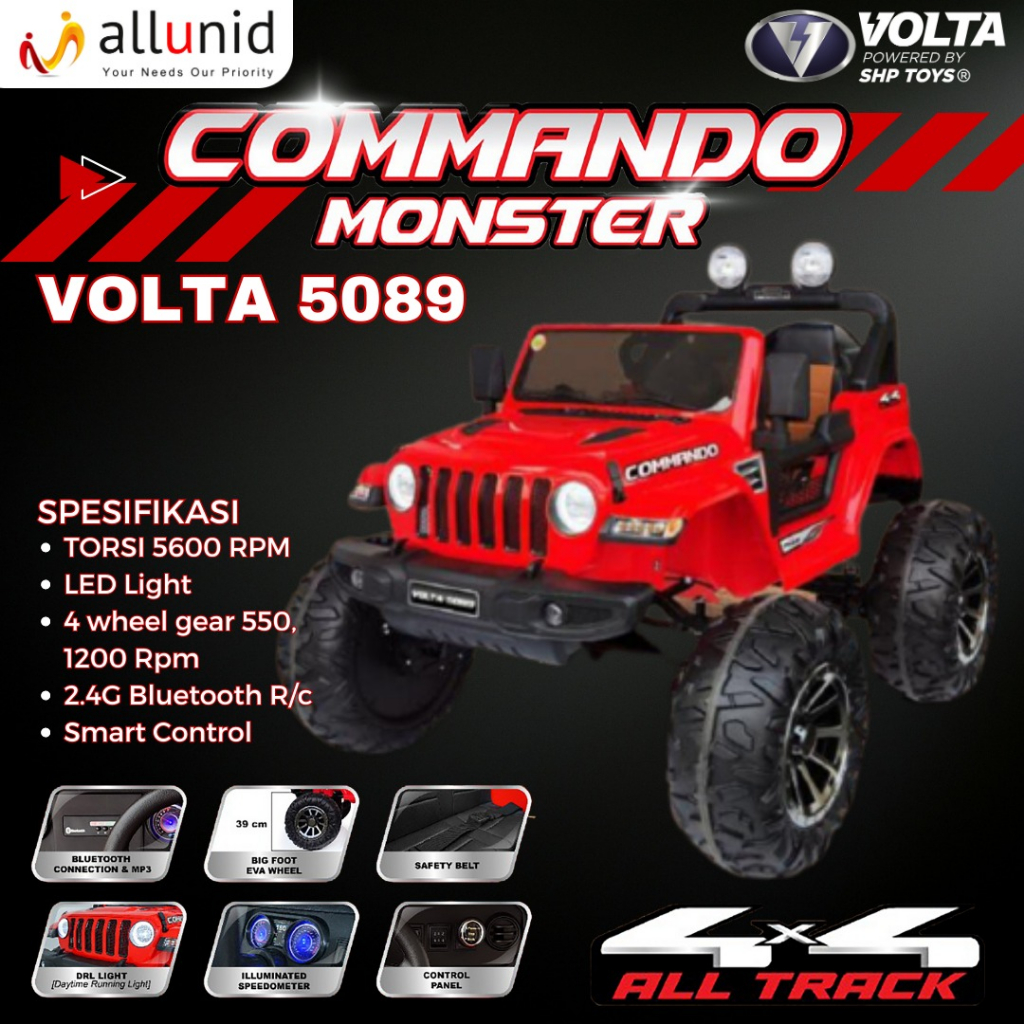 Jual Mainan Mobil Aki COMMANDO MONSTER - MERAH BAN KARET | Shopee Indonesia