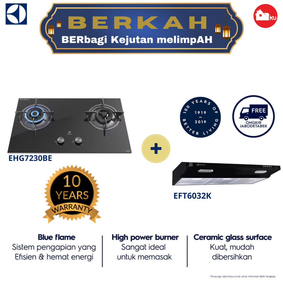 Jual ELECTROLUX PAKET Perfect Pair Kompor Tanam KOMPOR & COOKER HOOD EHG 7230 BE + EFT 6032 K ...