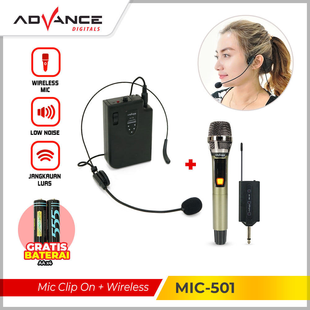 Jual Advance MIC-501 Mic Clip On Bando Wireless Microphone 2in1 Call ...
