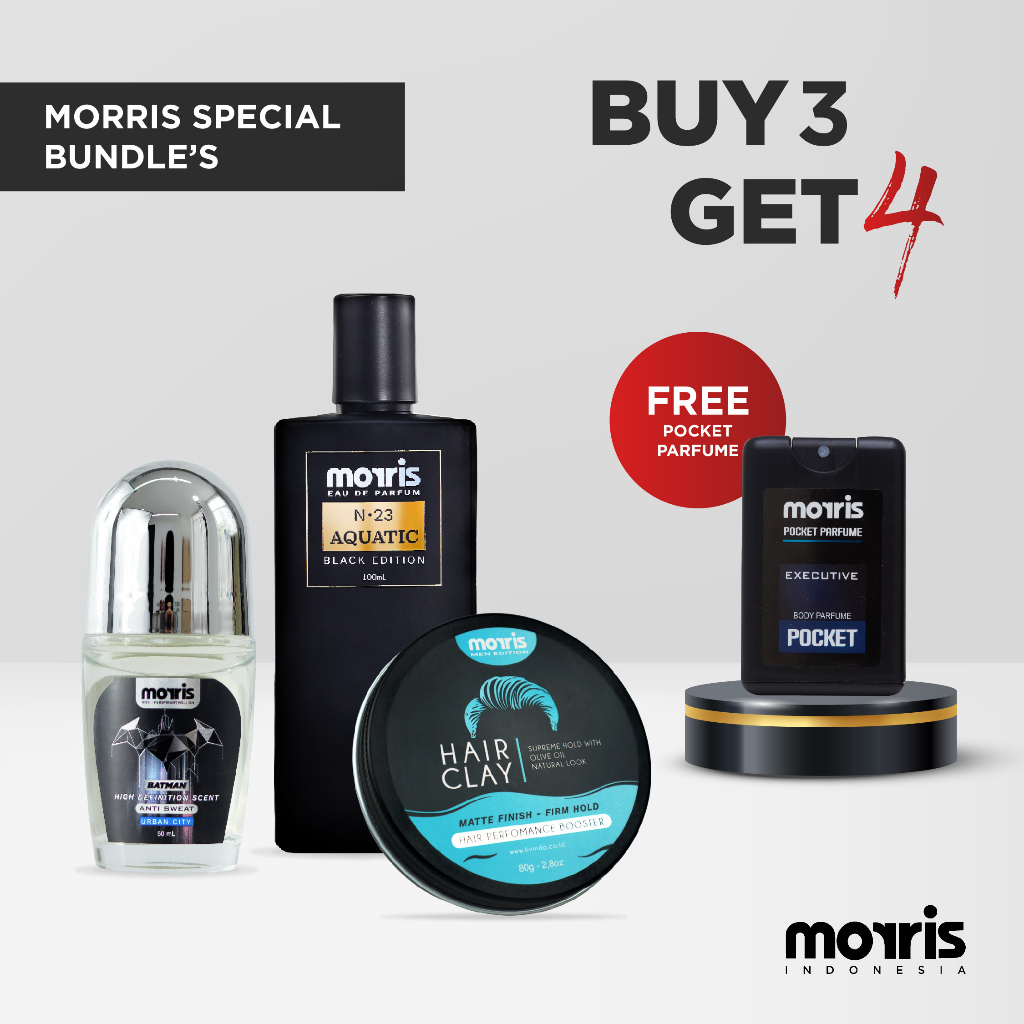 Jual [BUY 3 GET 4] Morris Special Bundles Pack [Black Aquatic+Hair Clay ...