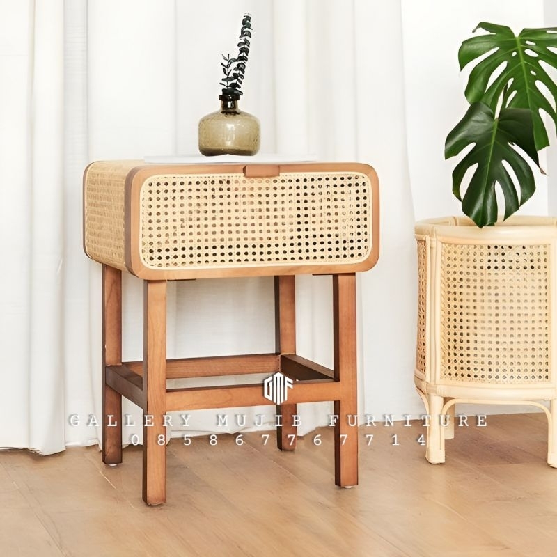 Jual meja nakas minimalis rotan katu jati nakas kayu jati kombinasi ...