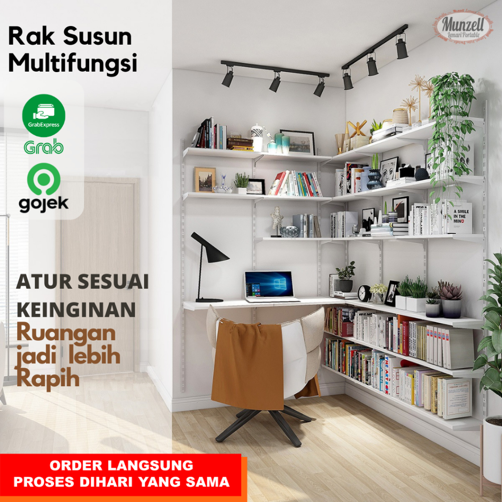 Jual Rak Dinding Susun / Ambalan Tempel Kayu Besi Hanging Serbaguna Minimalis gabung Meja Lipat ...